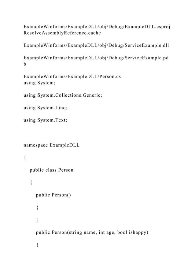 ExampleWinformsExampleDLLbinDebugServiceExample.dllExamp.docx | Programming Languages | Computing