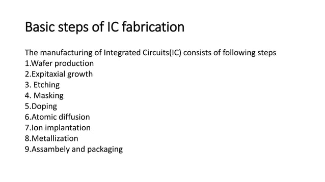 Fabrication steps of IC | PPTX | Chemistry | Science