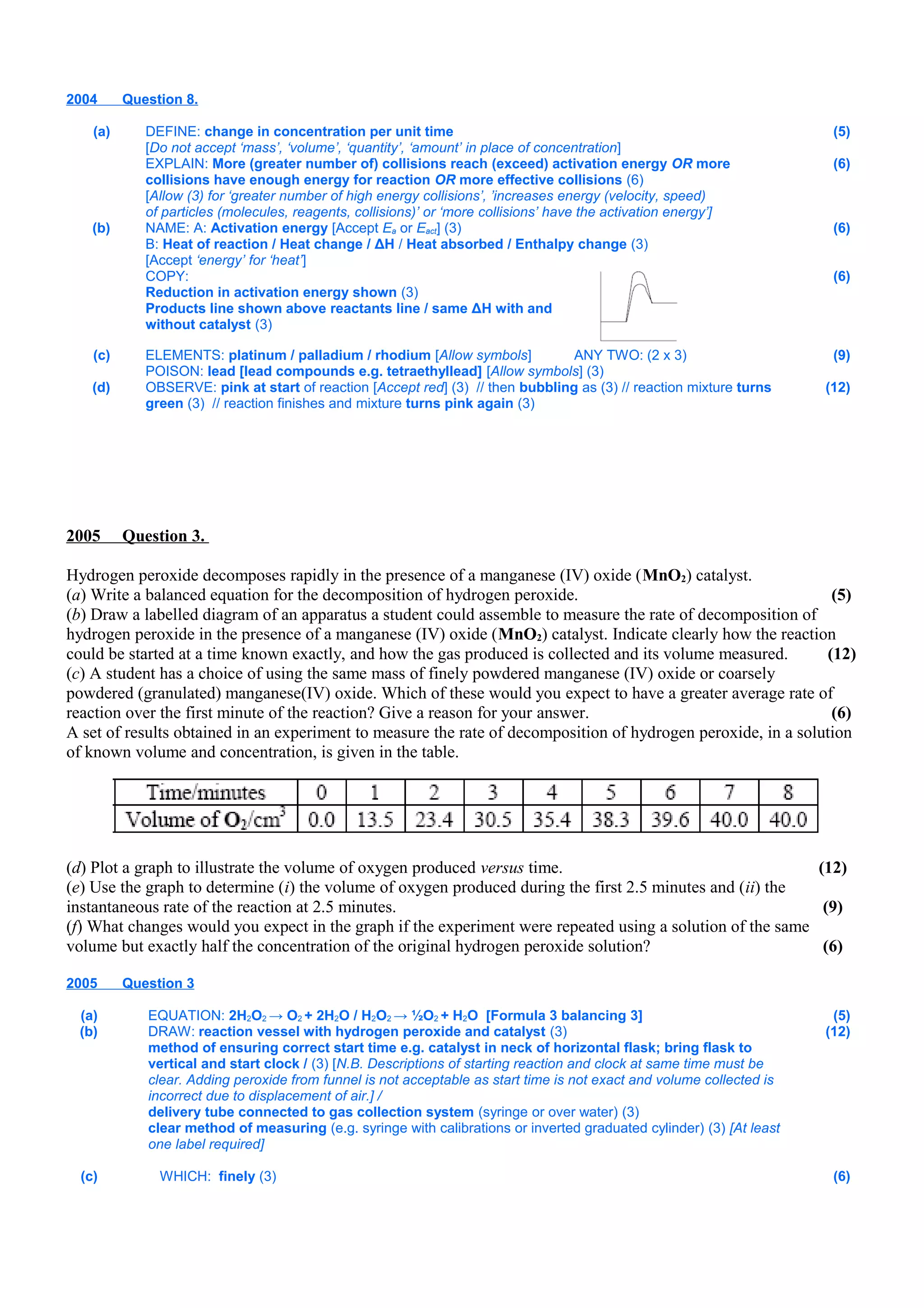Exam q and solutions rate of reaction | DOC