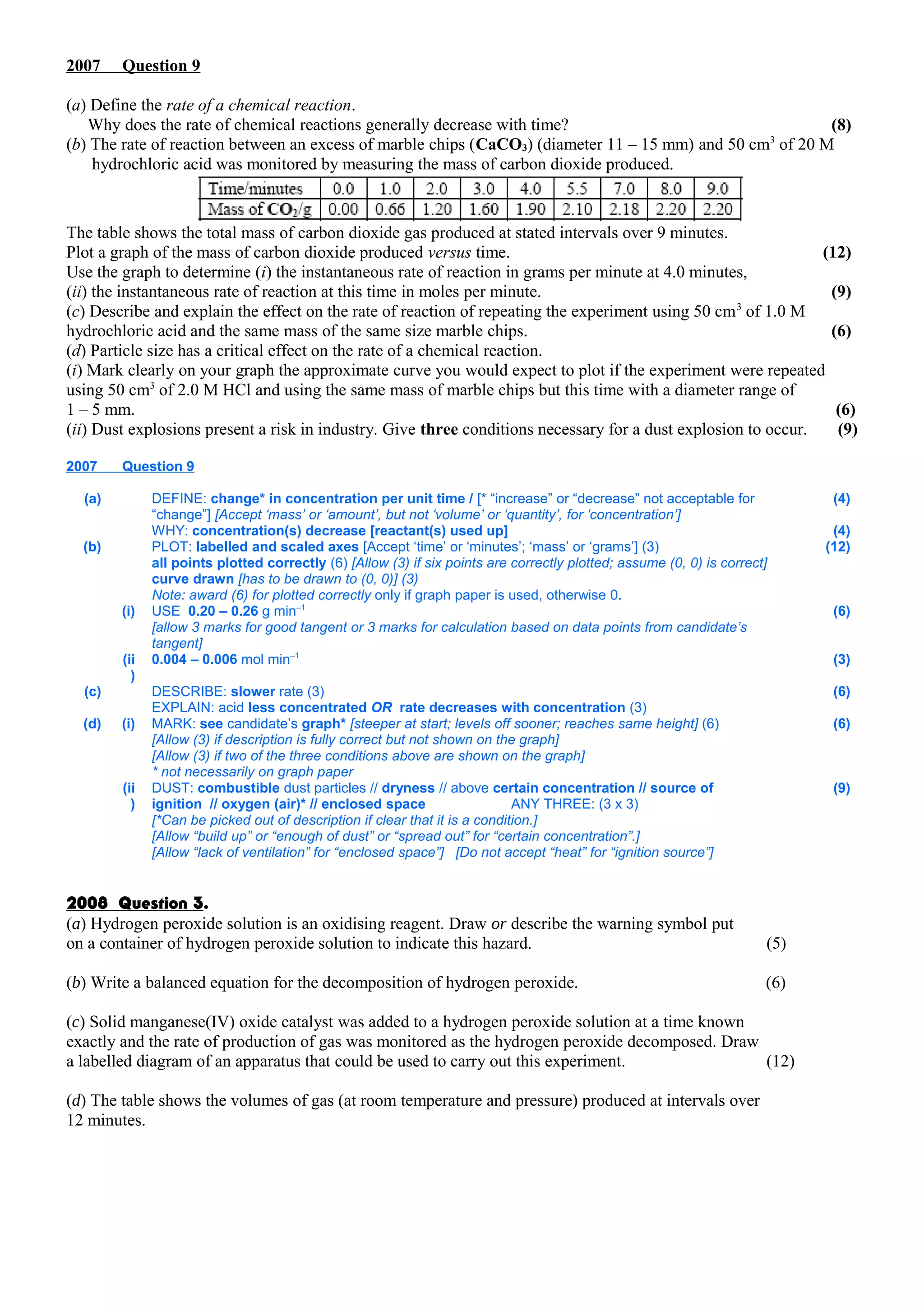 Exam q and solutions rate of reaction | DOC