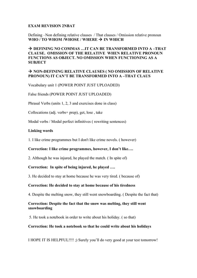 Exam revision 2 nbat | DOC