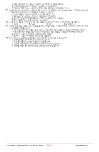 K TO 12 GRADE 4 DIAGNOSTIC / PRE TEST SECOND QUARTER | PDF