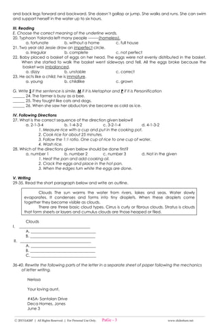 K TO 12 GRADE 4 DIAGNOSTIC / PRE TEST SECOND QUARTER | PDF
