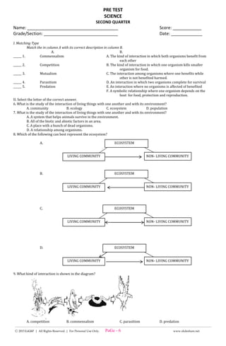 K TO 12 GRADE 4 DIAGNOSTIC / PRE TEST SECOND QUARTER | PDF