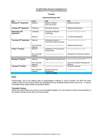 Exams oct10-timetable | PDF