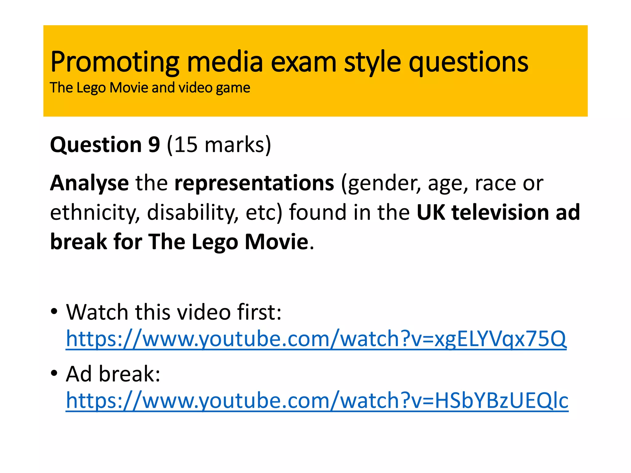 Promoting Media Exam style questions | PPTX