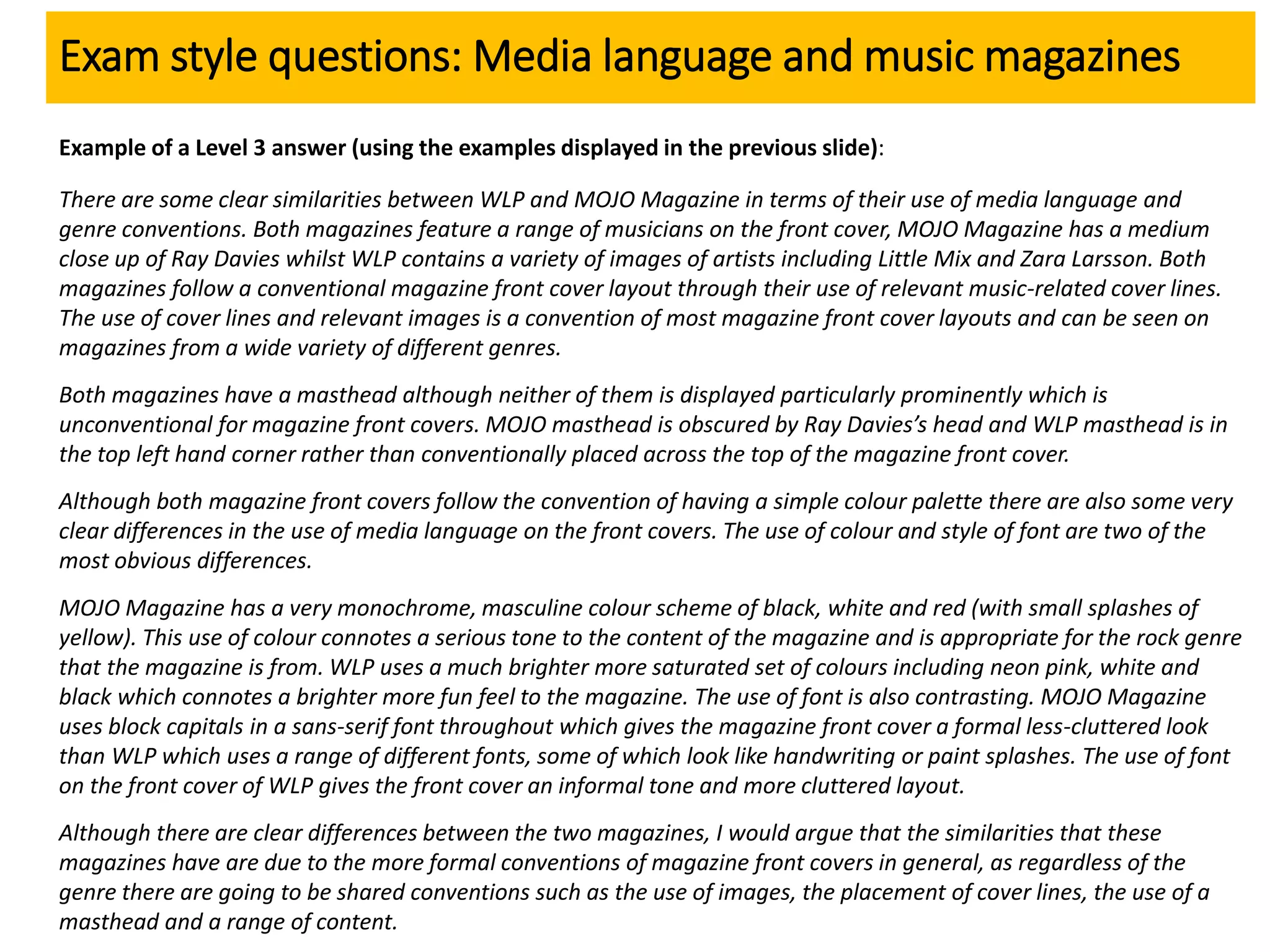 Exam style questions Music magazines media language | PPTX