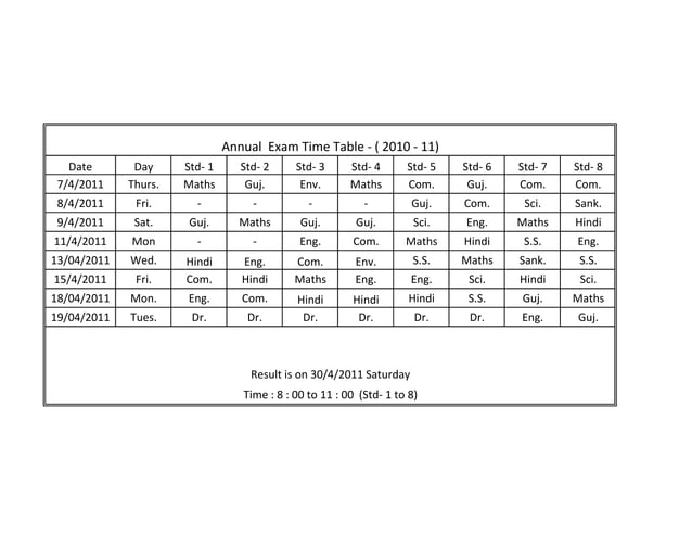 Exam time table of 2010- 11 | PPT