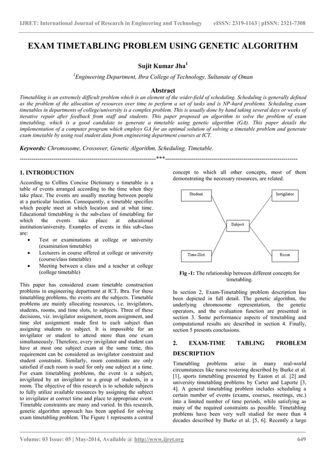 Exam Timetabling Problem Using Genetic Algorithm Pdf