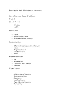 Exam topics for grade 10 science and the environment | DOCX