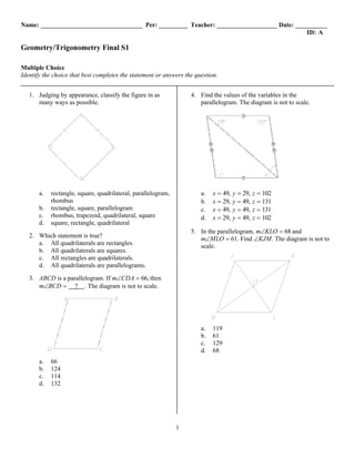 Exam view geotrig final s1 2011 | PDF