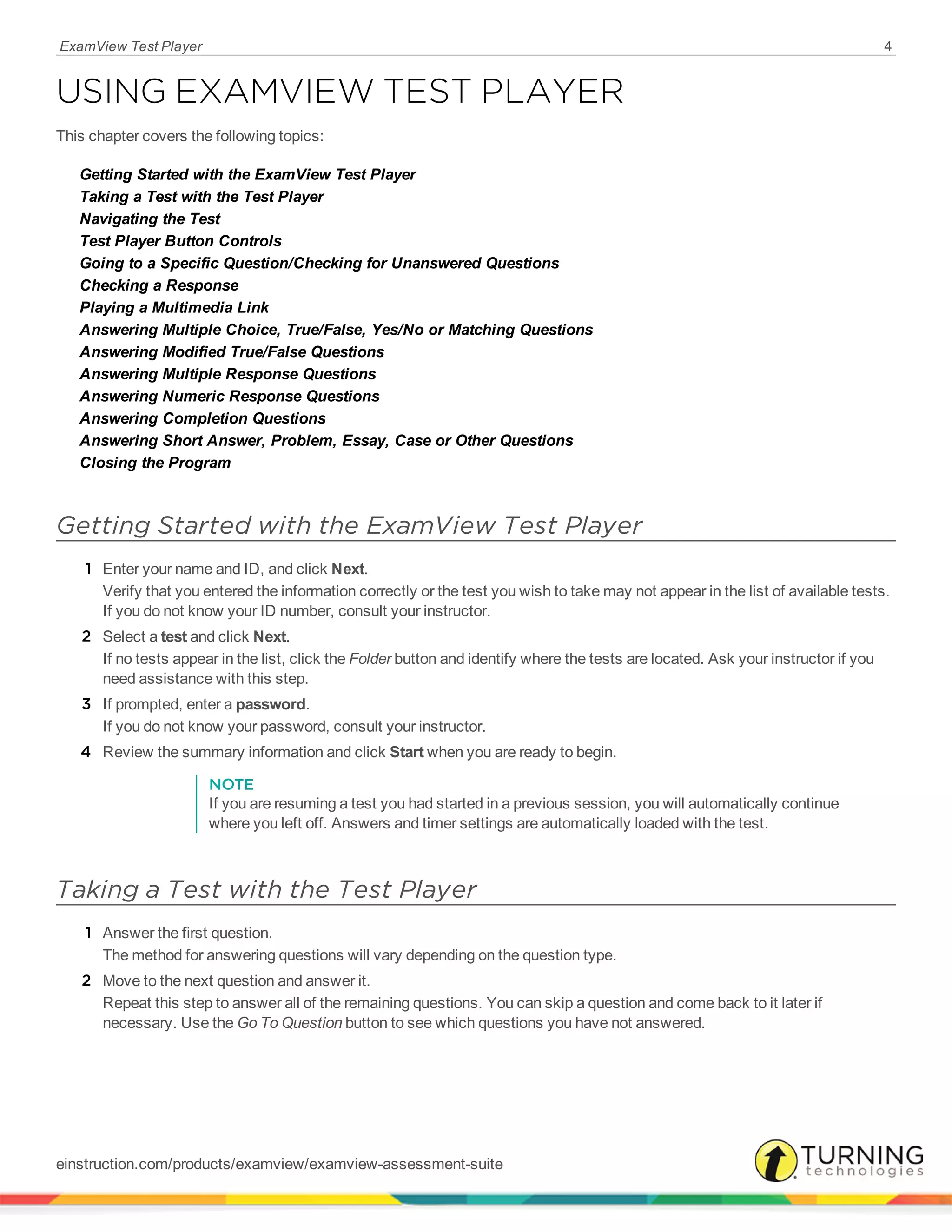 Examview testplayer userguide 8.1 | PDF