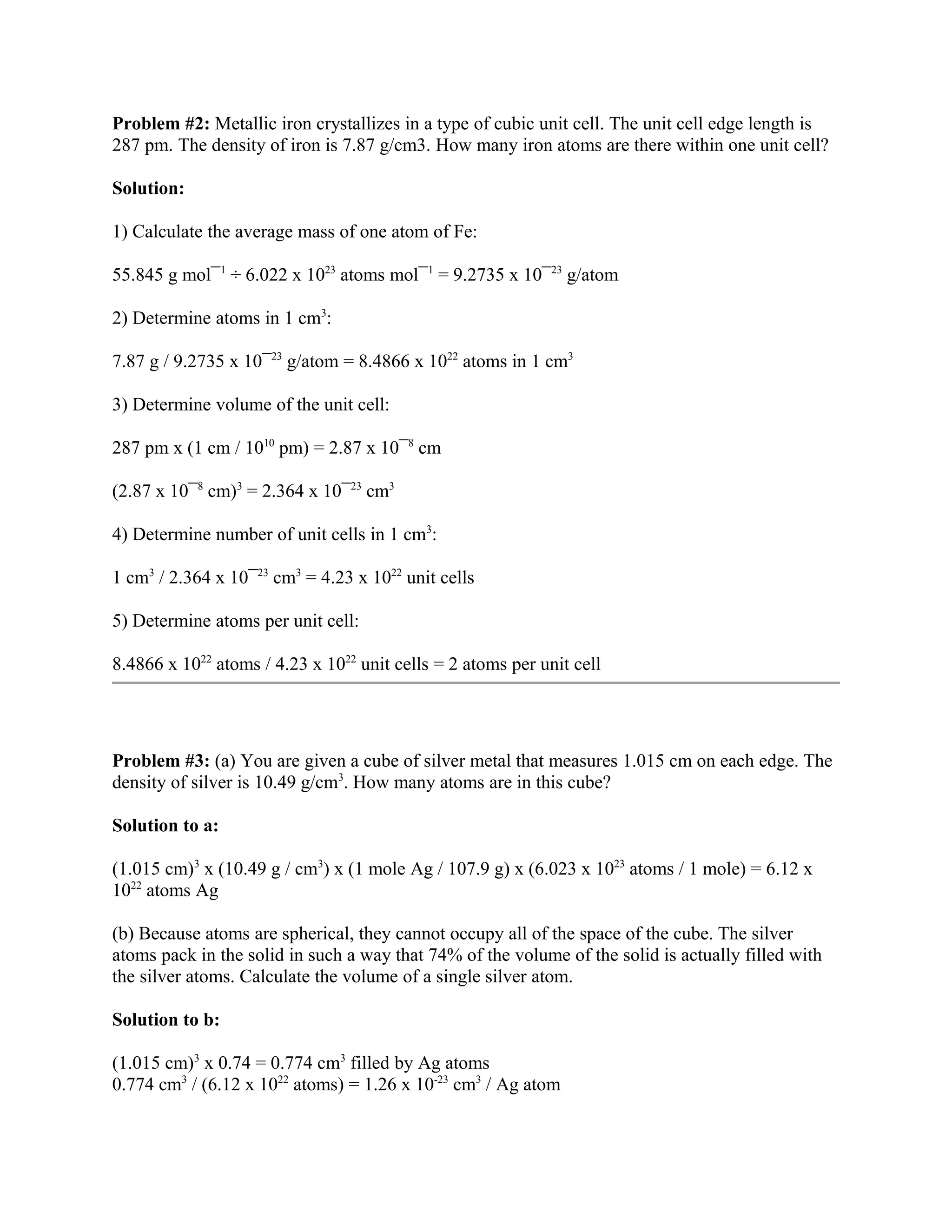 Exam worksheet unit cell | DOC