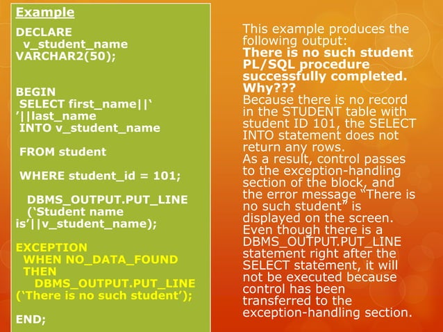 Different Kinds Of Exception In Dbms Ppt