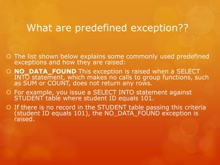 Different Kinds of Exception in DBMS | PPTX