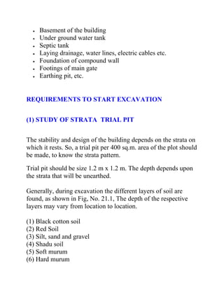 Excavation and foundation work procedure - test, safety, dewatering | PDF