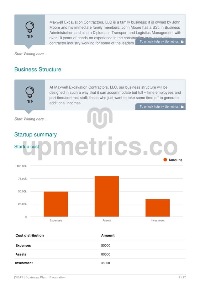 Excavation Business Plan Example | Upmetrics | PDF | Business Accounting & Finance | Business