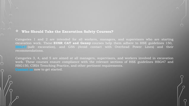 EXCAVATION SAFETY MADE SIMPLE: ESSENTIAL CAT AND GENNY TRAINING | PPTX