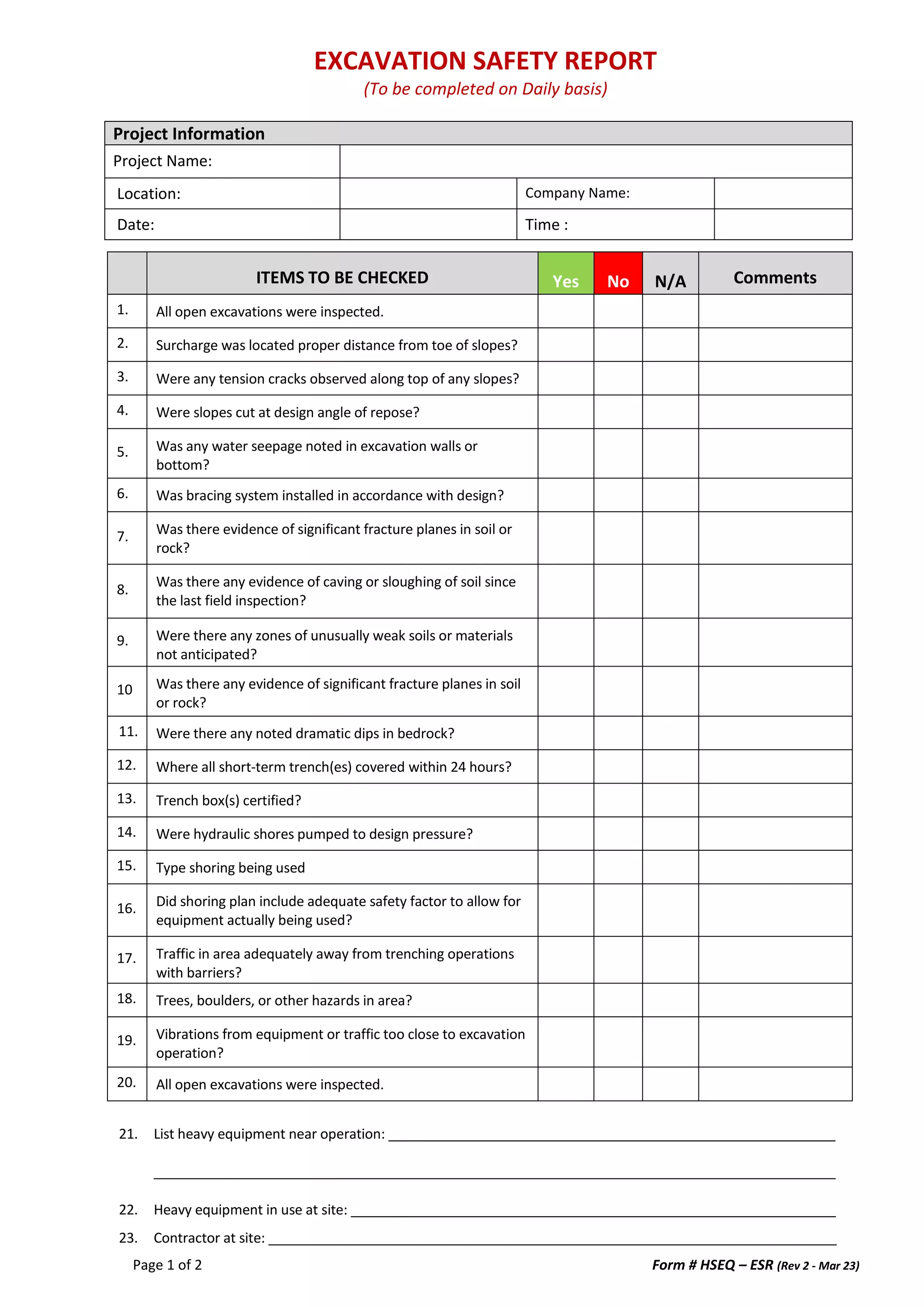 EXCAVATION SAFETY REPORT Form # HSEQ - ESR Rev 2.docx