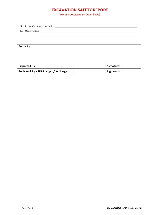 EXCAVATION SAFETY REPORT Form # HSEQ - ESR Rev 2.docx | Civil ...