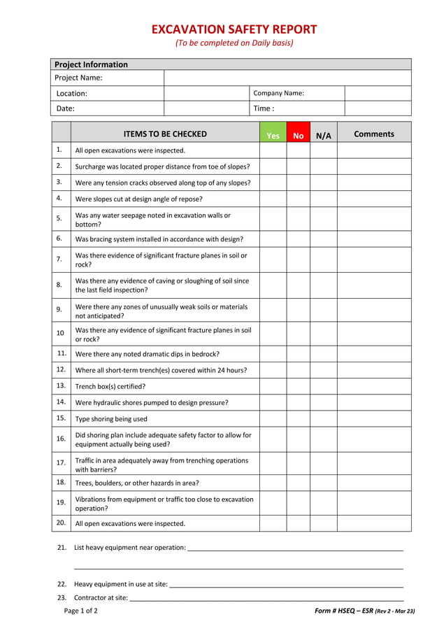 EXCAVATION SAFETY REPORT Form # HSEQ - ESR Rev 2.docx