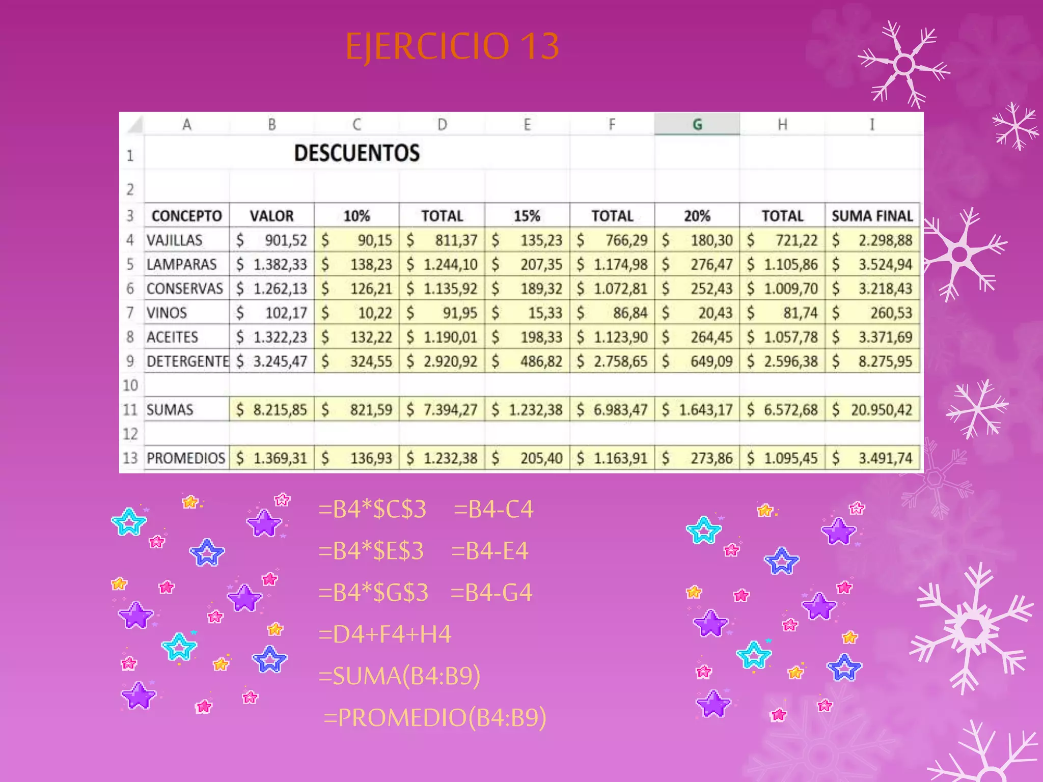 EJERCICIOS DE EXCEL Y SUS FORMULAS | PPTX