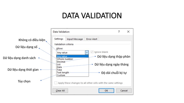 tạo drop list bằng data validation trong excel. pptx | PPT