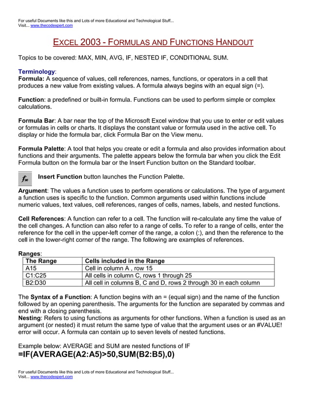 Excel Formulas Functions | PDF
