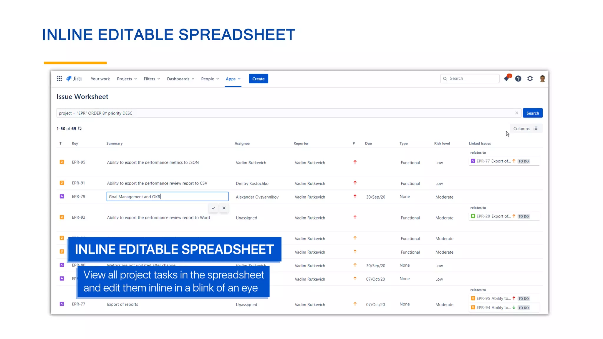 Excel like issue editing in Jira Cloud with Spreadsheet Issue Field Editor | PPT