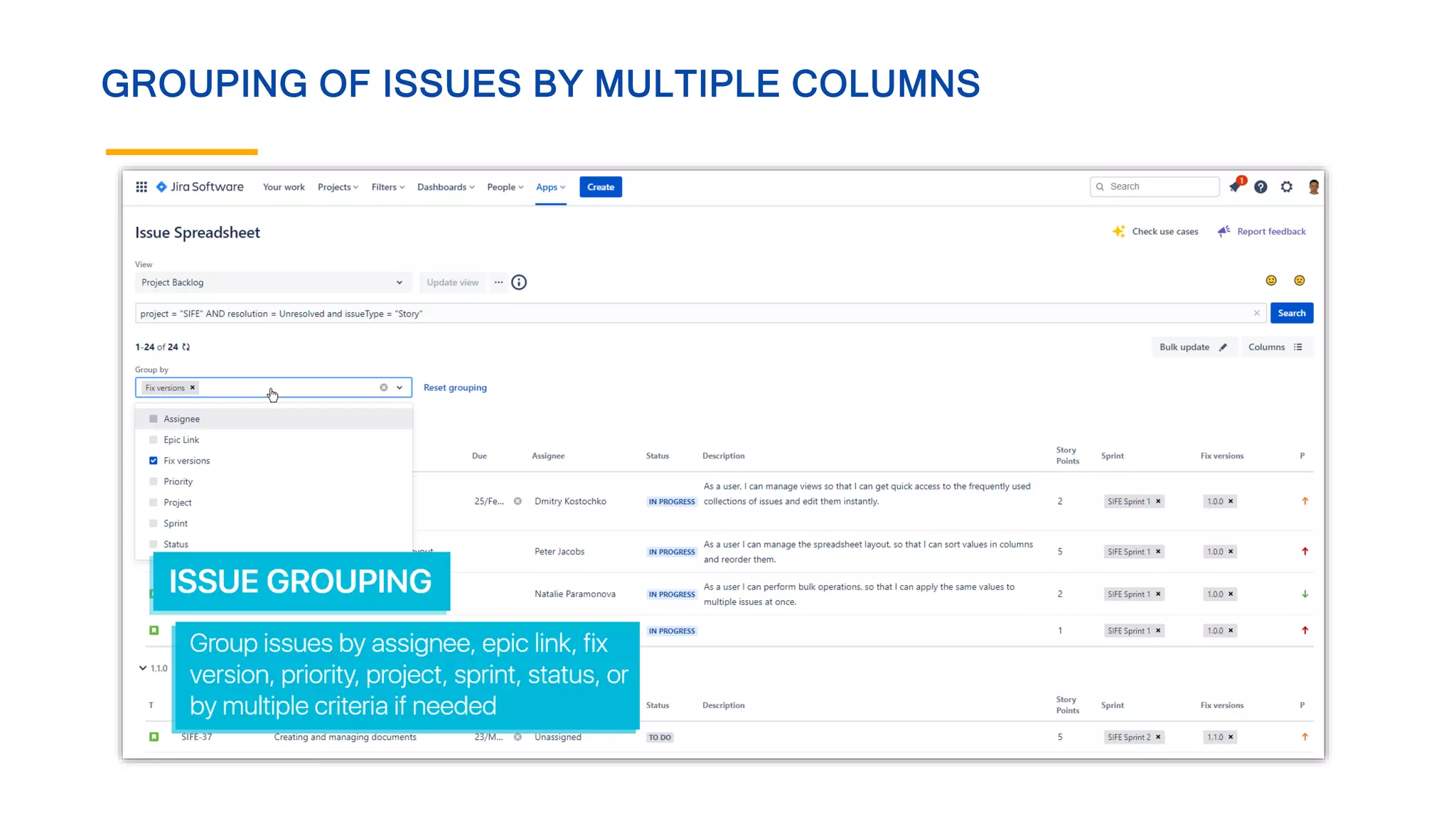 Excel like issue editing in Jira Cloud with Spreadsheet Issue Field Editor | PPT