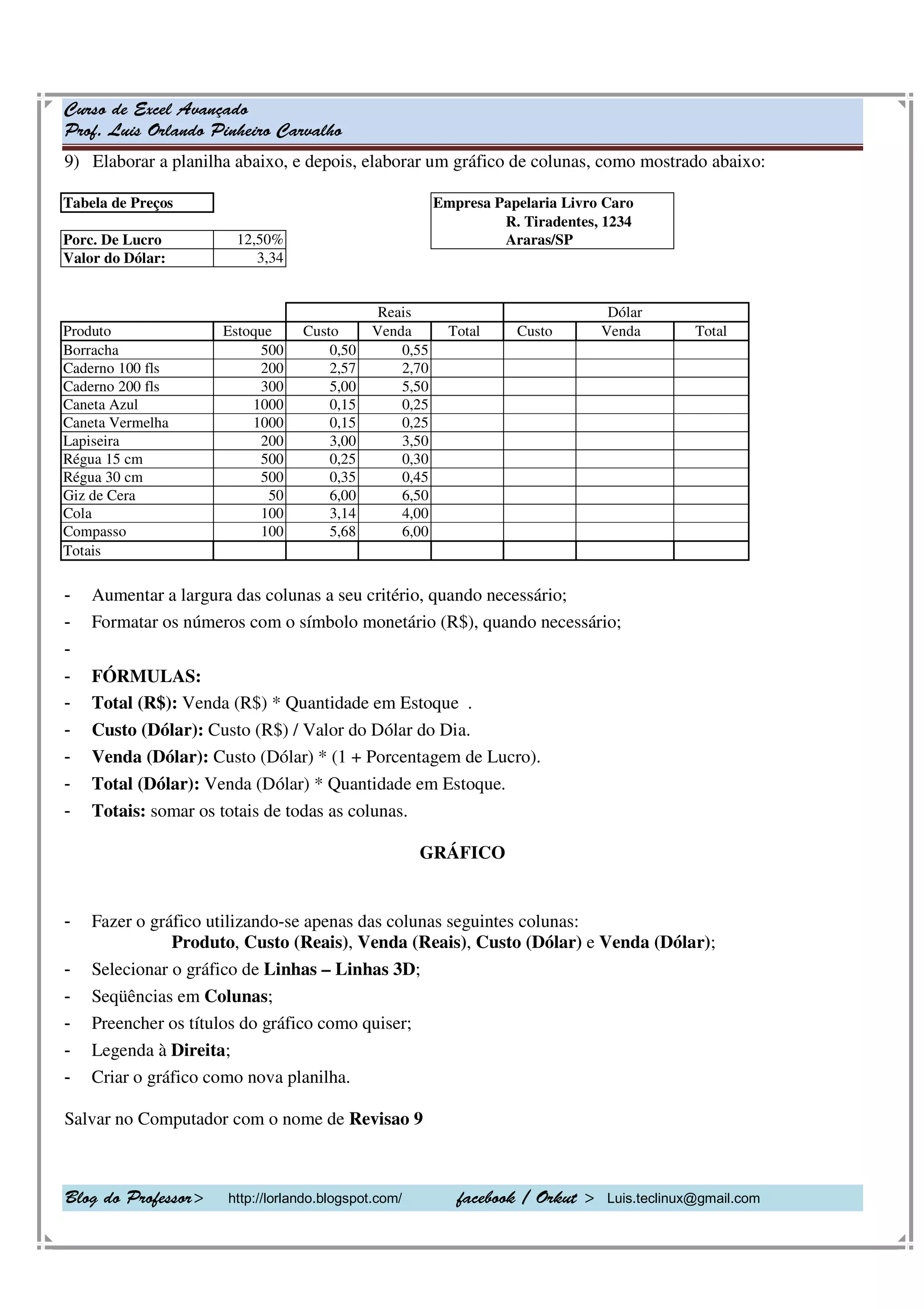 Excel lista de exercicios básicos | PDF