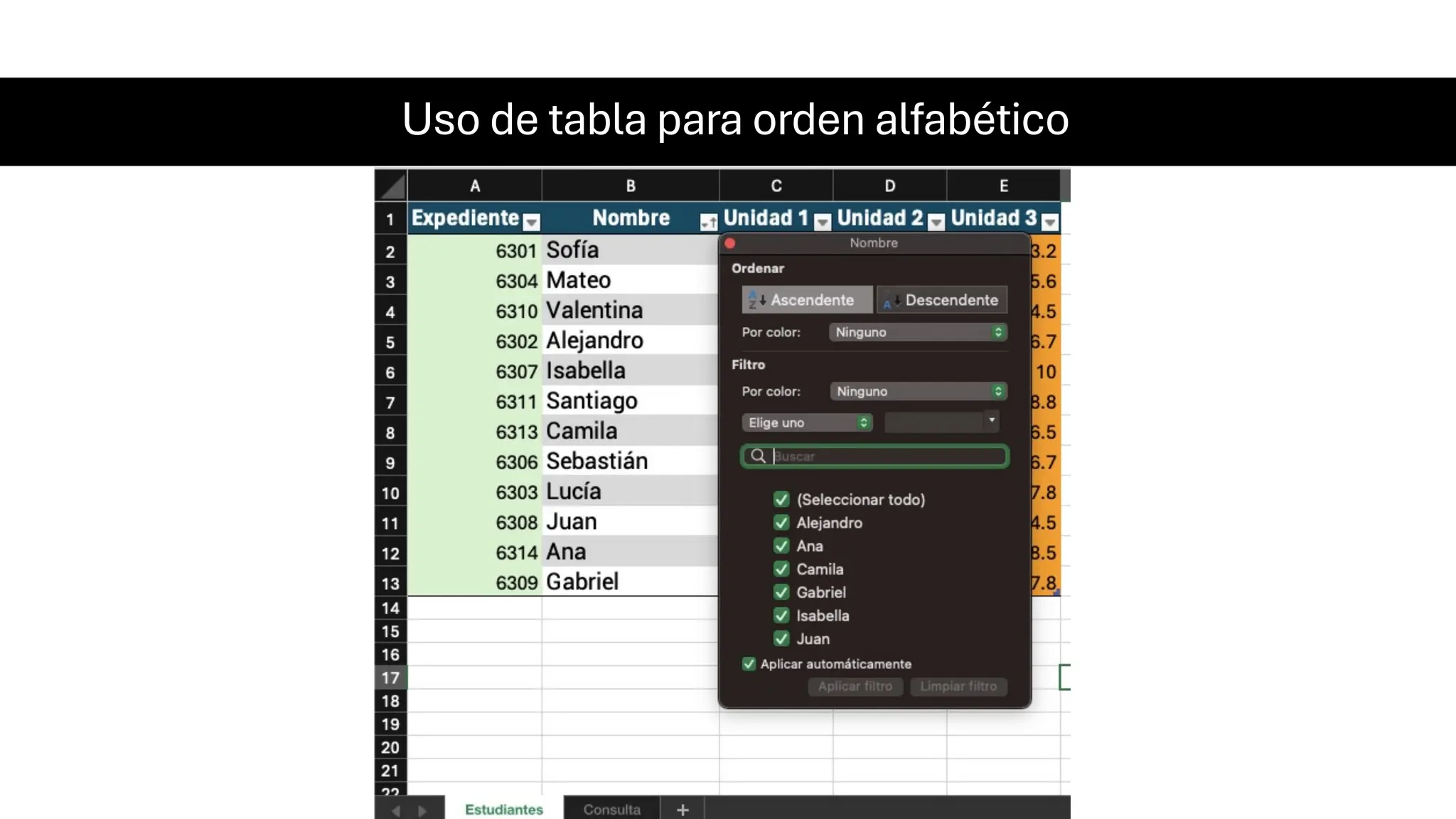 Guía Excel para: listas desplegables, filtros, BUSCARV, Promedio y ...