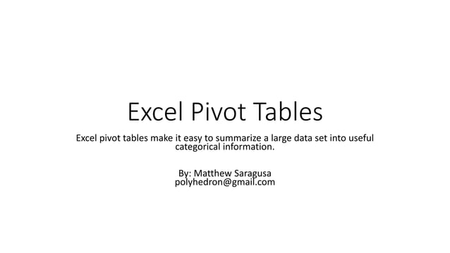 Excel Pivot Tables | PPTX | Business | Business and Finance