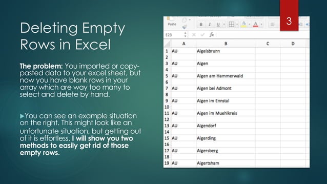Excel Tutorials - Deleting the Empty Rows | PPT Excel Tutorials - Deleting the Empty Rows | PPT