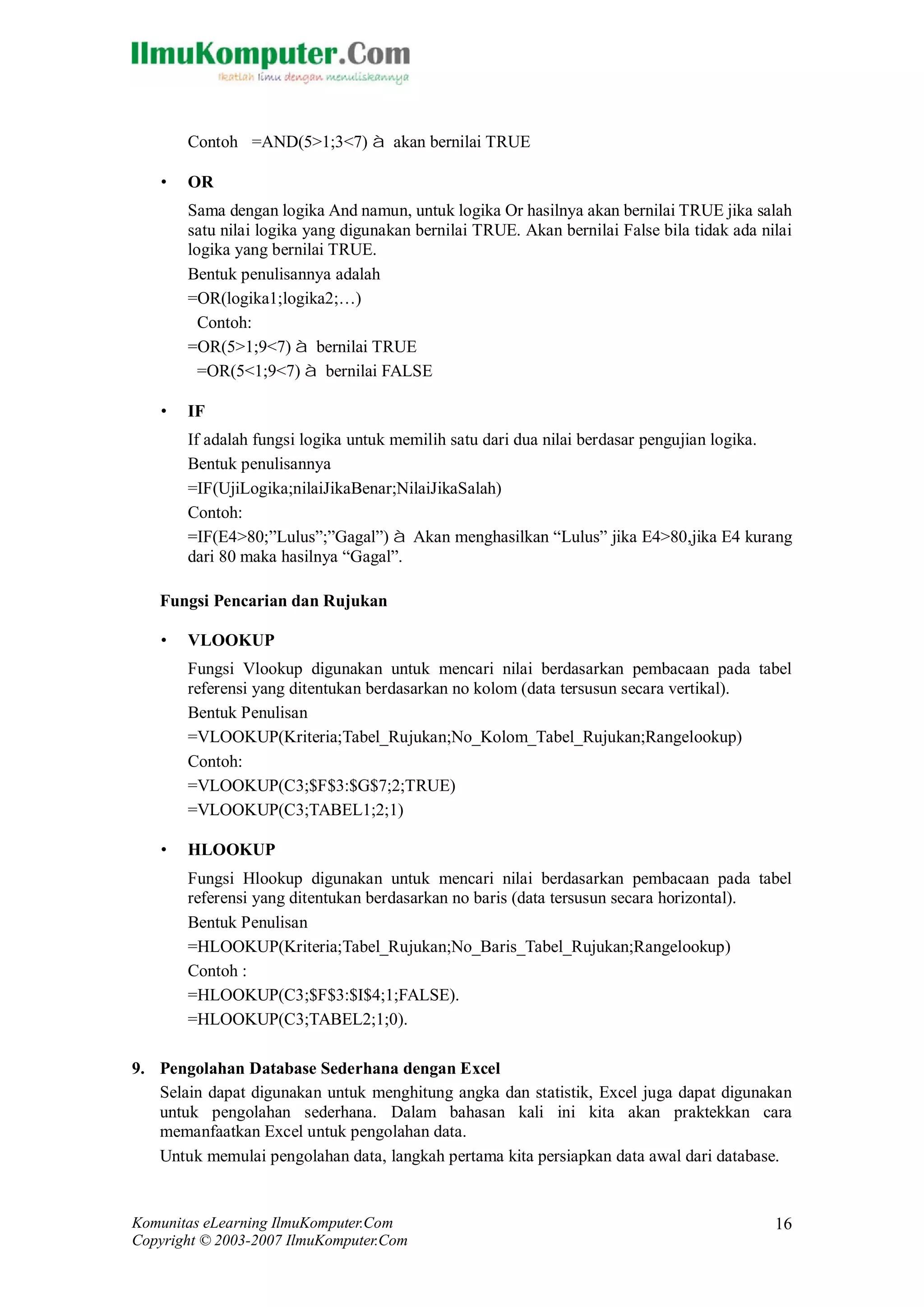 Excel 07 Dasar hingga data base | PDF