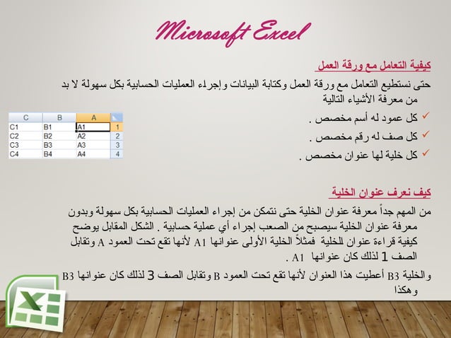 microsoft excel1برنامج الجداول الإلكترونية الحسابية والرياضية .ppt