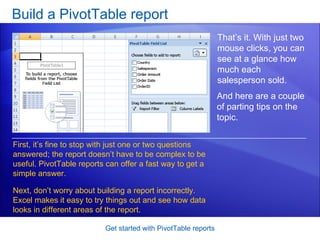 Excel 2007 Get Started With Pivot Table Reports | PPT