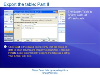 Excel 2007 Share Excel Data By Exporting It To A Share Point Site | PPT | Free Download