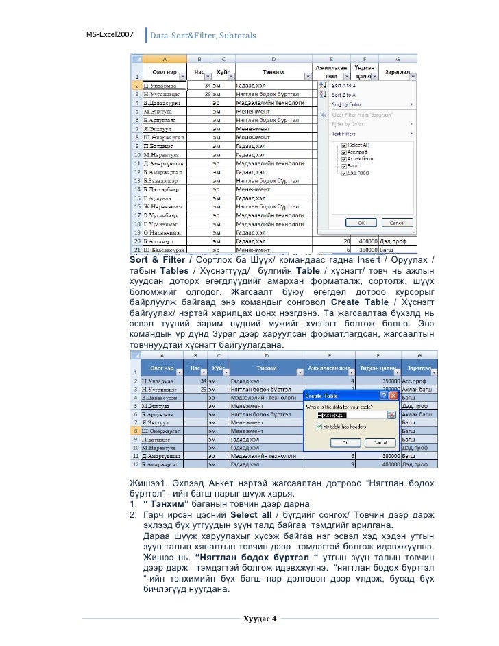Excel2007 Data Sort Filter Subtotal