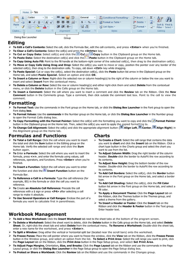 Excel 2007 quick reference | PDF
