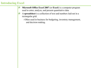 Excel 2007 Training 2012 Module 1 (Self Study Materials) | PPSX
