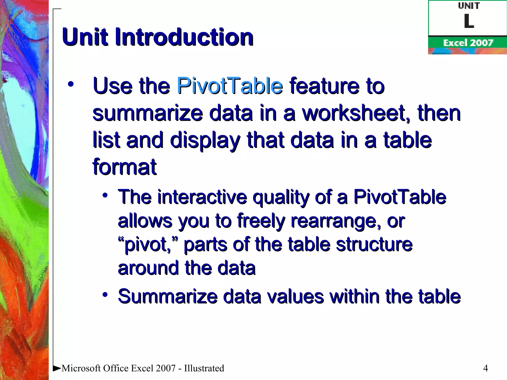 Excel 2007 Unit L | PPT