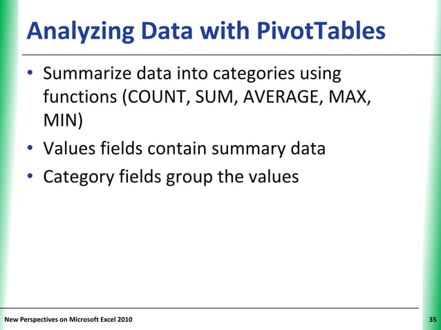 Tutorial 5: Excel Tables, PivotTables, and Pivot Charts | PPTX