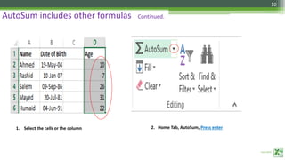 Excel 2010 autosum | PPT