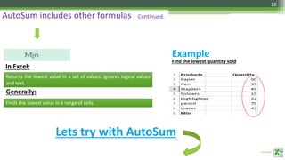 Excel 2010 autosum | PPT
