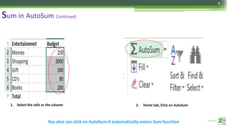 Excel 2010 autosum | PPT