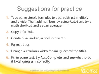 Excel 2010 training presentation create your first spreadsheet (revised ...