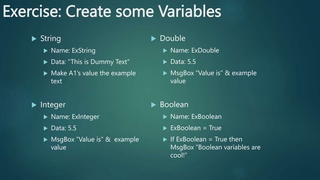 Excel 2016 VBA PPT Slide Deck - For Basic to Adavance VBA Learning | PPTX