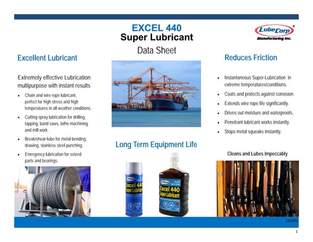 Excel 440 Super Lubricant Data Sheet | PDF | Physics | Science