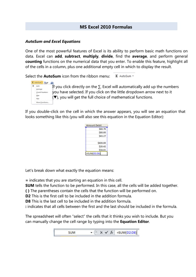 MS Excel 2010 tutorial 5 | PDF